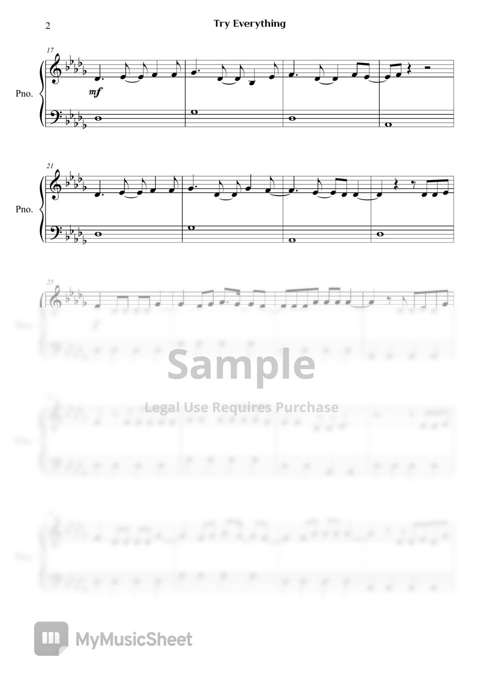 Zootopia - Try Everything Partitura by Right Now Piano