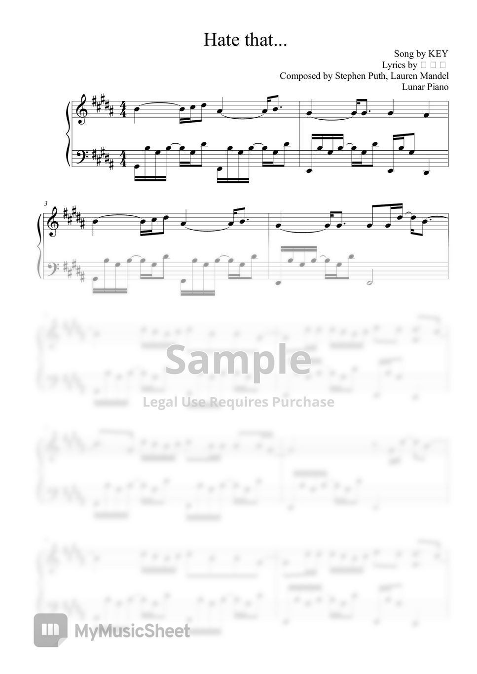 KEY - Hate that... 악보 by Lunar Piano