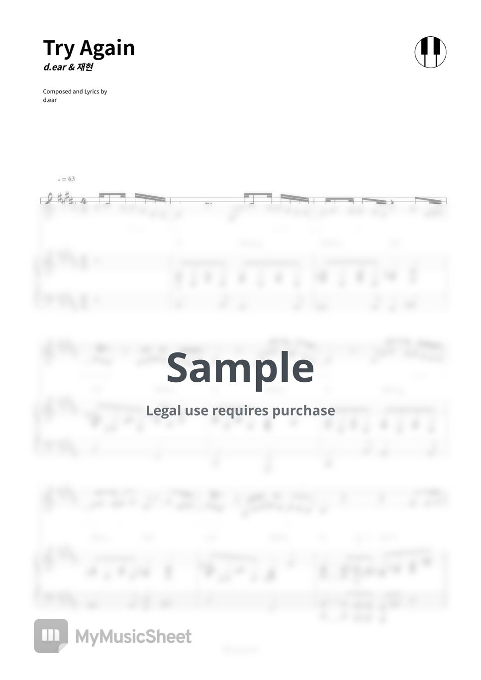 디어 & 재현 - Try Again (Piano/Vocal) Sheet Music by KEYS OF LIFE