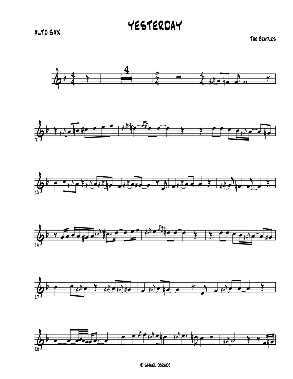 Yesterday - The Beatles (Alto Sax) Sheets by Ismael Dorado