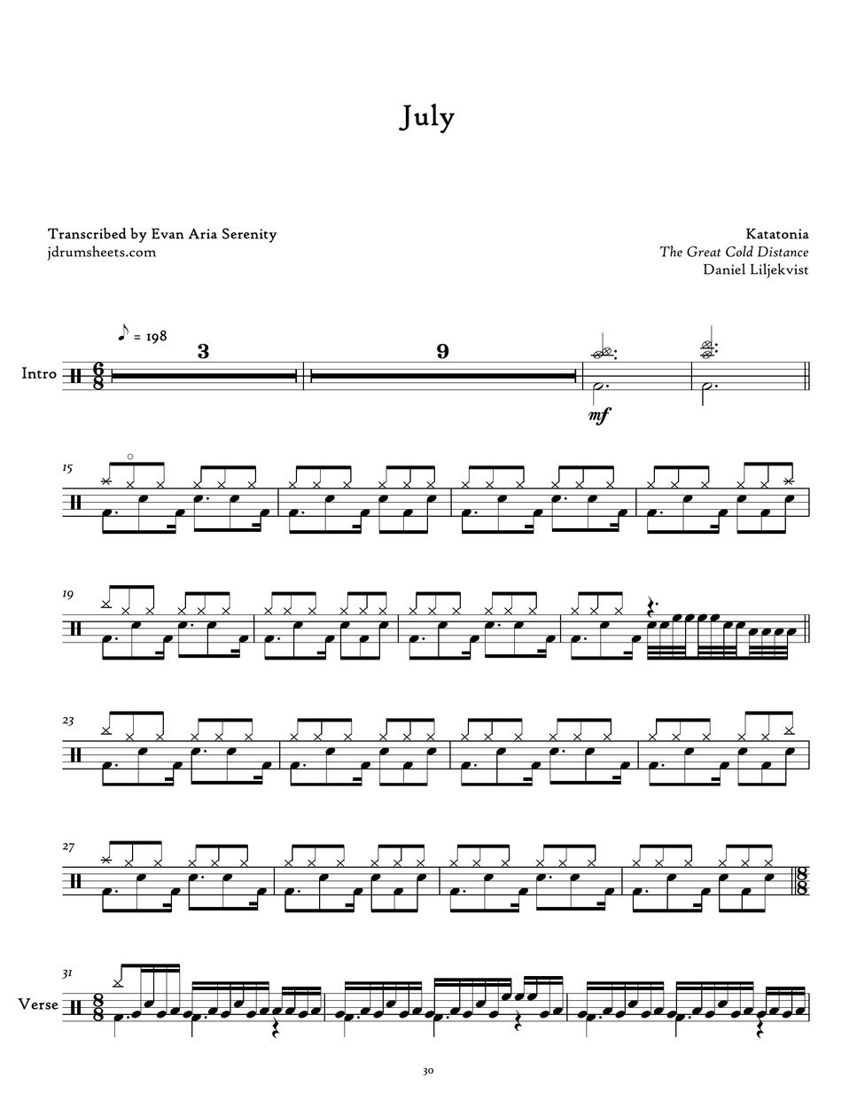 Katatonia - July 악보 by Jaslow Drum Sheets