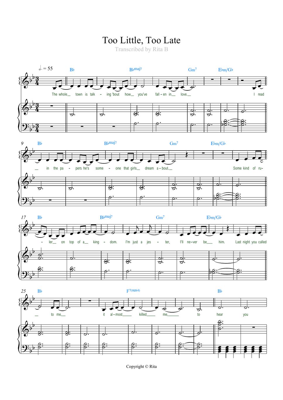 Laufey - Too Little, Too Late (duo piano+voice) Sheet Music by Rita B