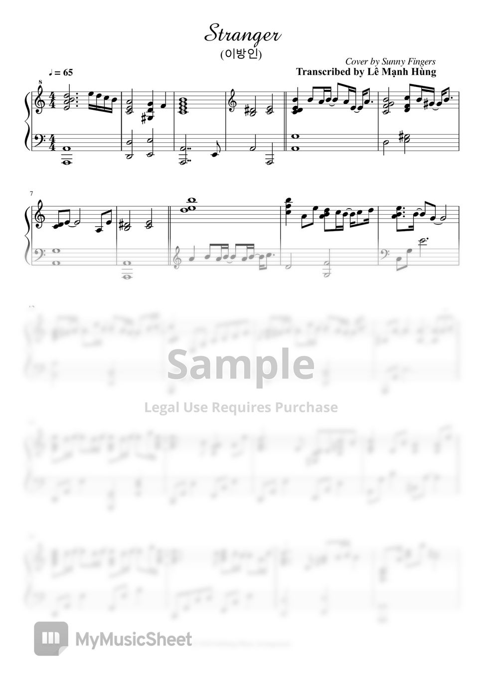 Cover by Sunny Fingers - STRANGER (이방인) (Transcribed) Bladmuziek by Le Manh Hung