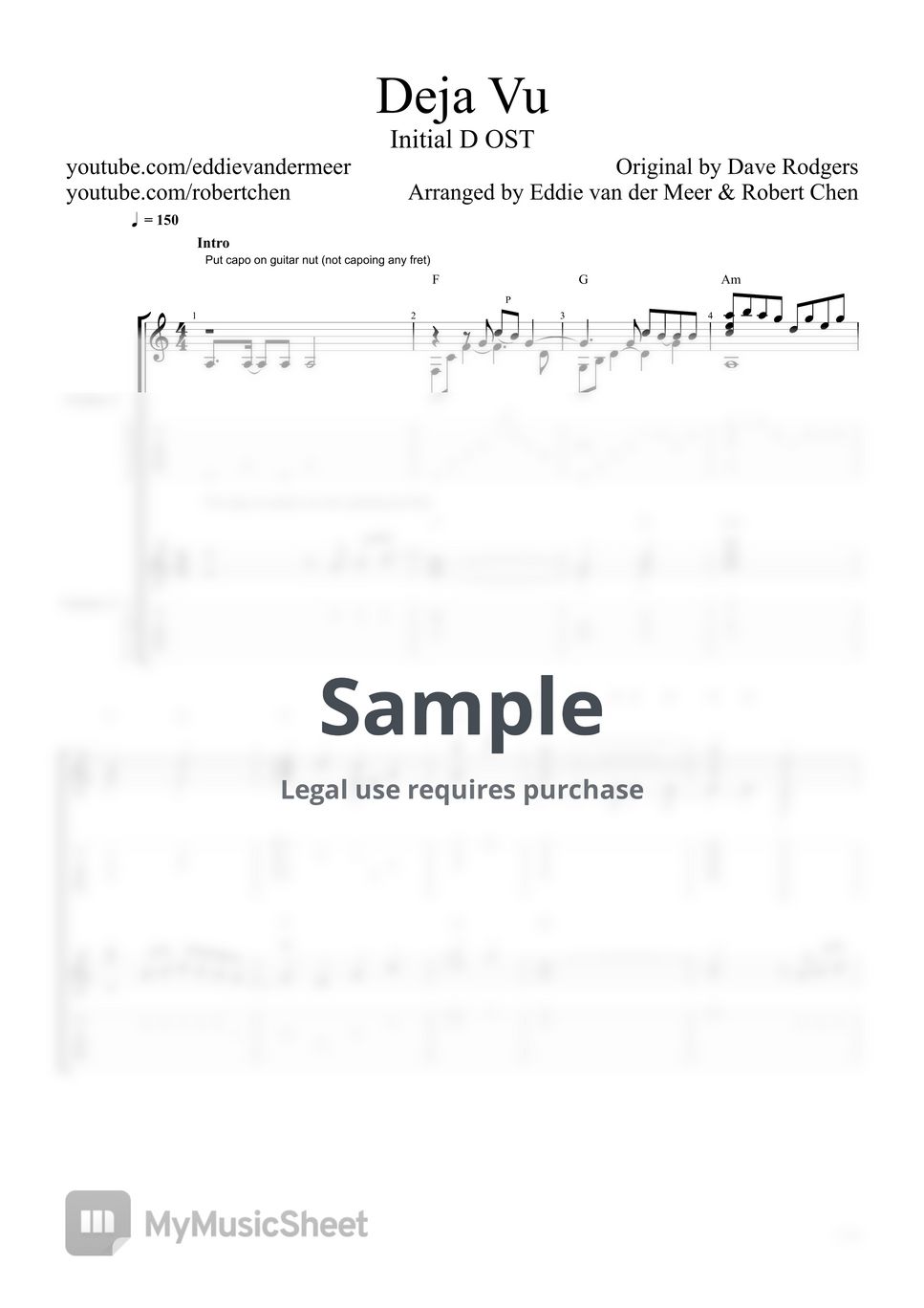 Dave Rodgers - Deja Vu (Initial D OST) Tab + 1staff by Eddie van der Meer