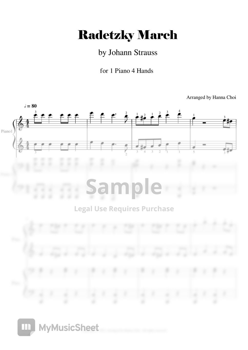 J.Strauss - Radetzky March 라데츠키 행진곡 - 피아노 듀엣 (1 Piano 4 Hands) Sheet Music