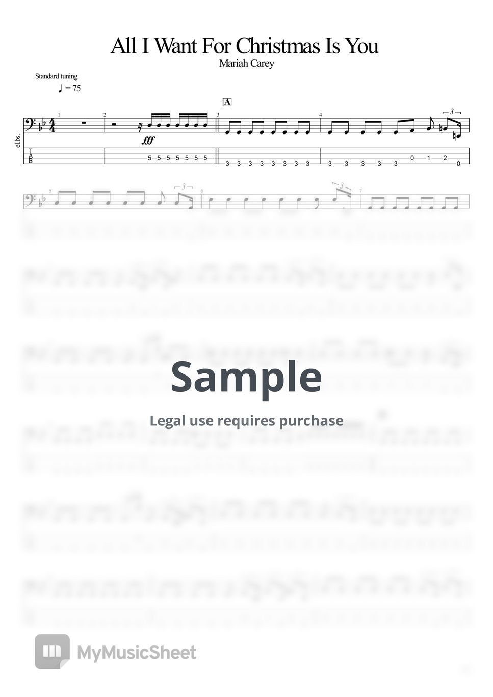 Mariah Carey - All I Want For Christmas Is You Tab + 1staff by BassBlur