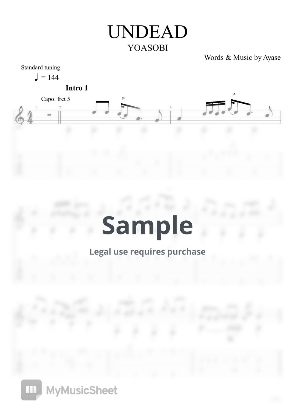 YOASOBI - UNDEAD (Fingerstyle) Sheet Music by u3danchou