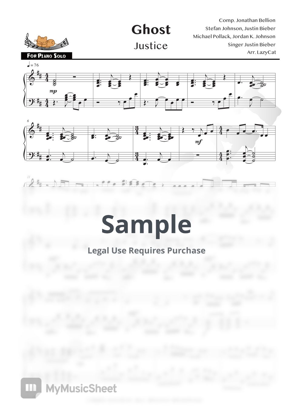 Justin Bieber - Ghost Sheet Music by LazyCat