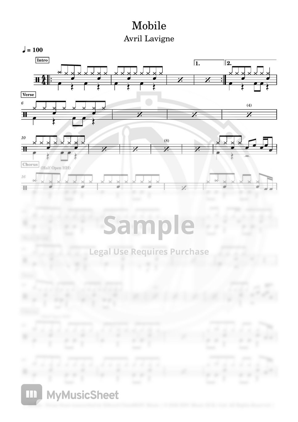Avril Lavigne - Mobile (Drum Score) Sheet by Edward Chan@EDC Music