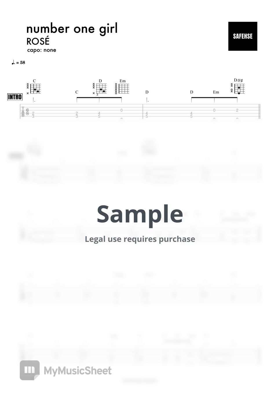 ROSÉ - number one girl (Chords Only) Sheet Music by SAFEHSE