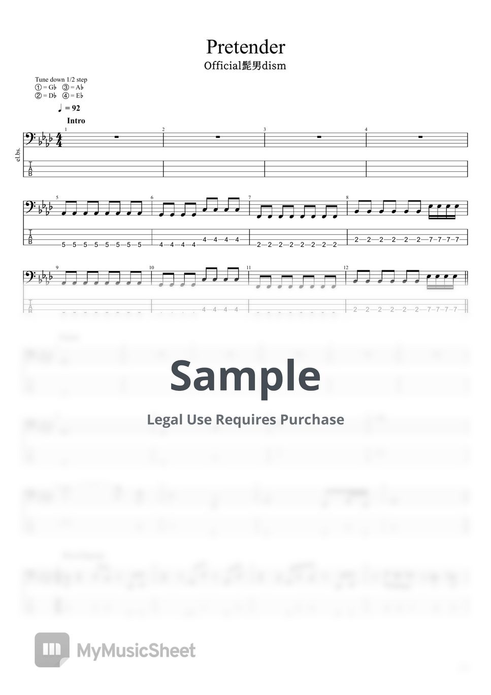 Official髭男dism - Pretender Tab + 1staff by TUNA CRACKER