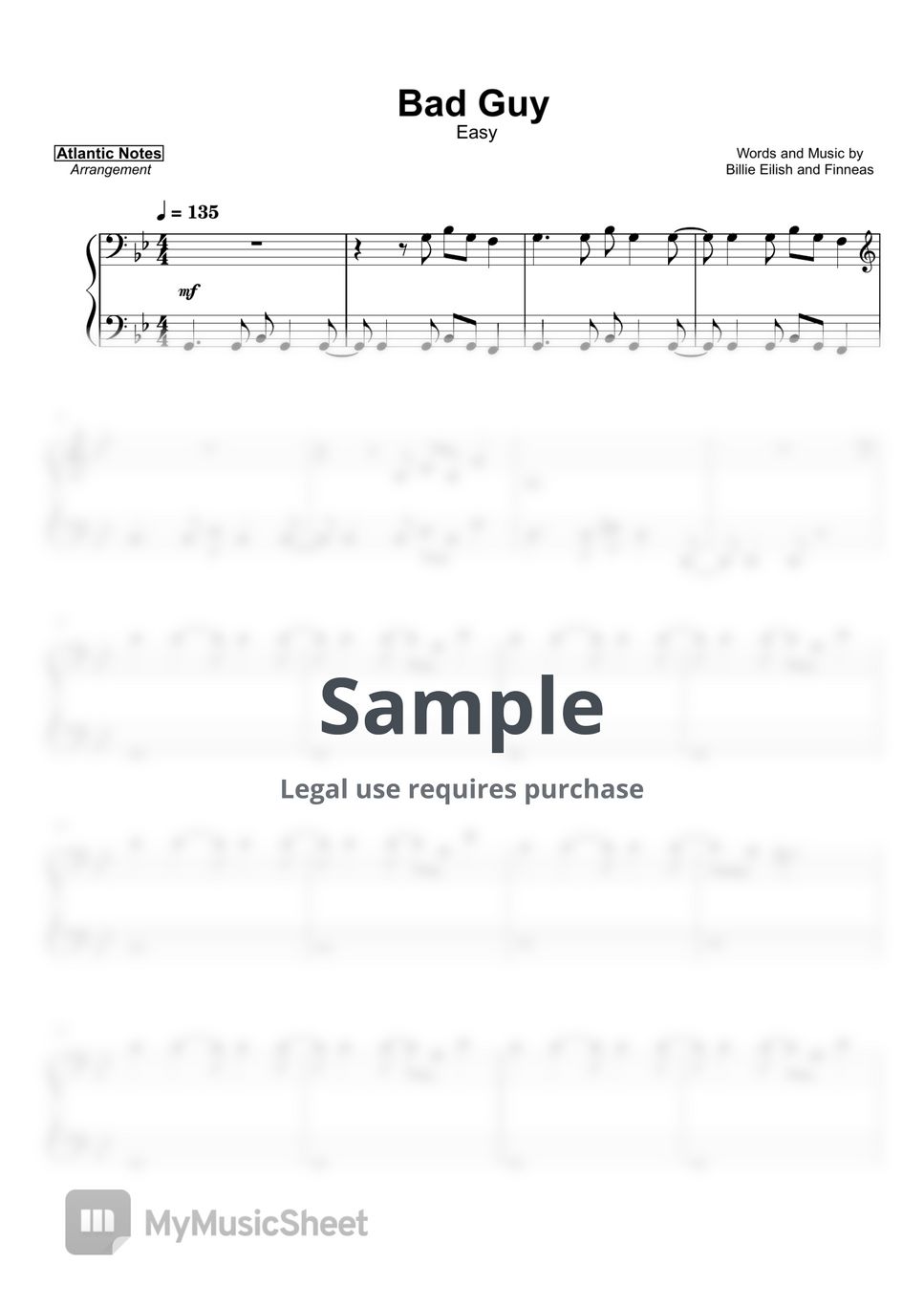 Billie Eilish - Bad Guy Sheet Music by Atlantic Notes