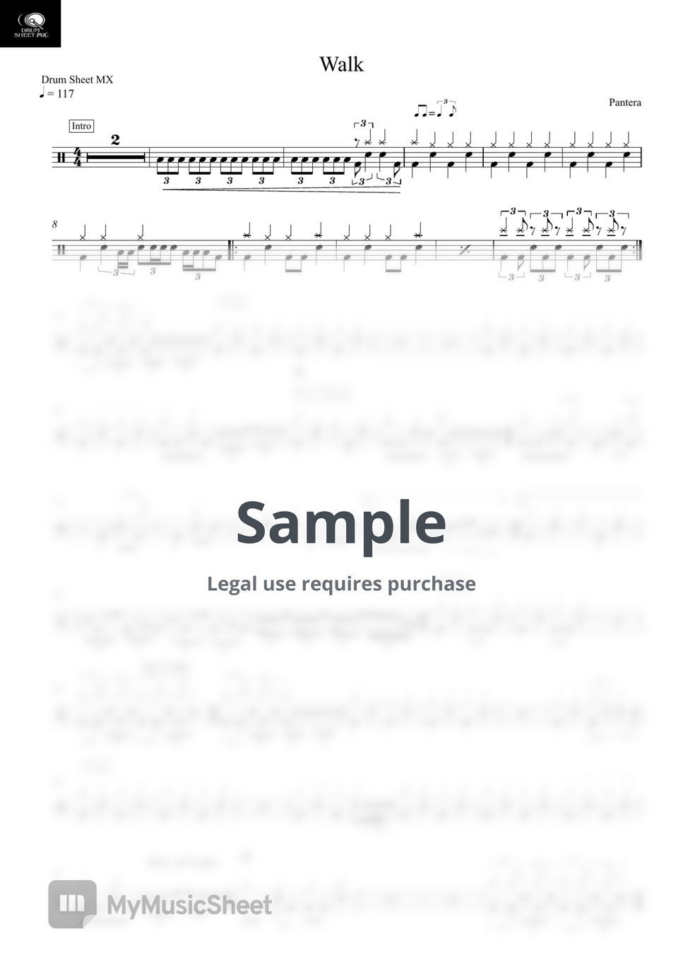 Pantera - Walk Bản nhạc by Drum Sheet MX