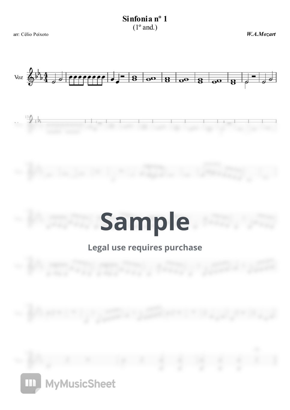 W. A. Mozart - Symphony no.1 (1st movement) (For voice (main melody)) Sheets by Celio Vieira Peixoto