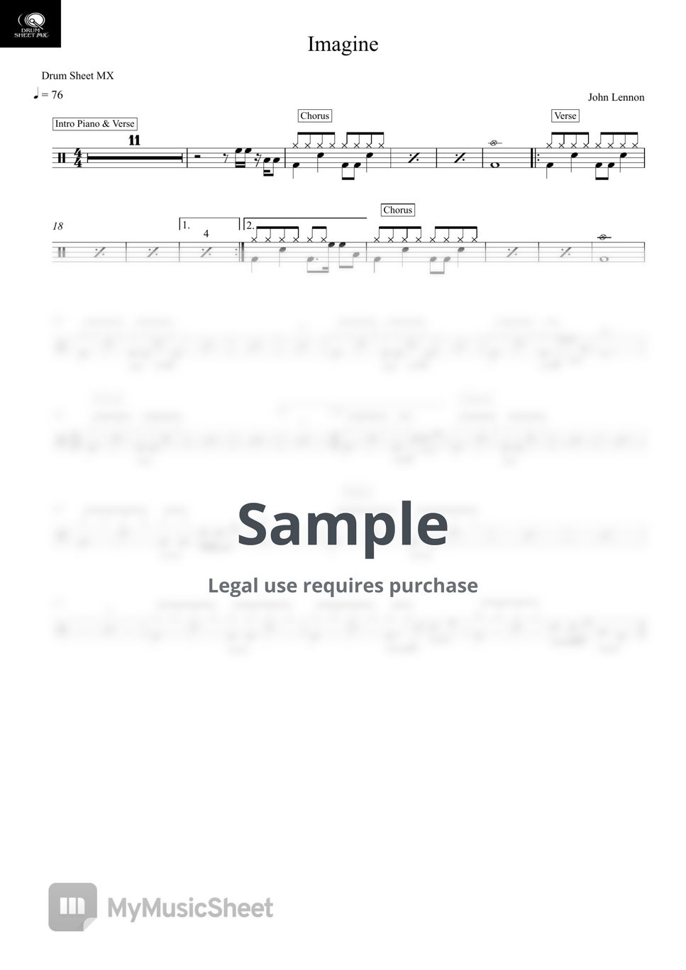 John Lennon - Imagine Sheet Music by Drum Sheet MX