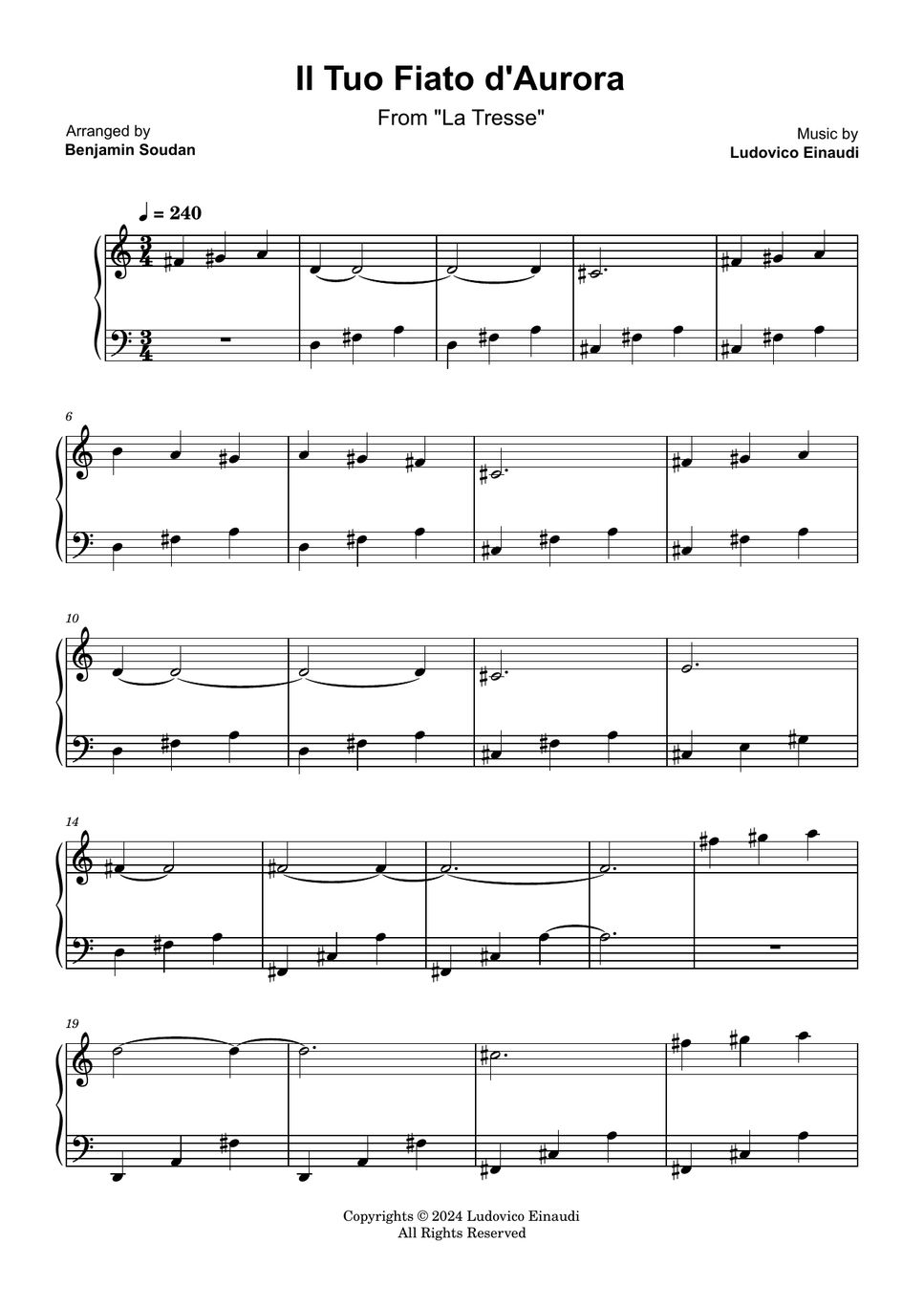 Ludovico Einaudi - Il Tuo Fiato d'Aurora Sheets by Benjamin Soudan