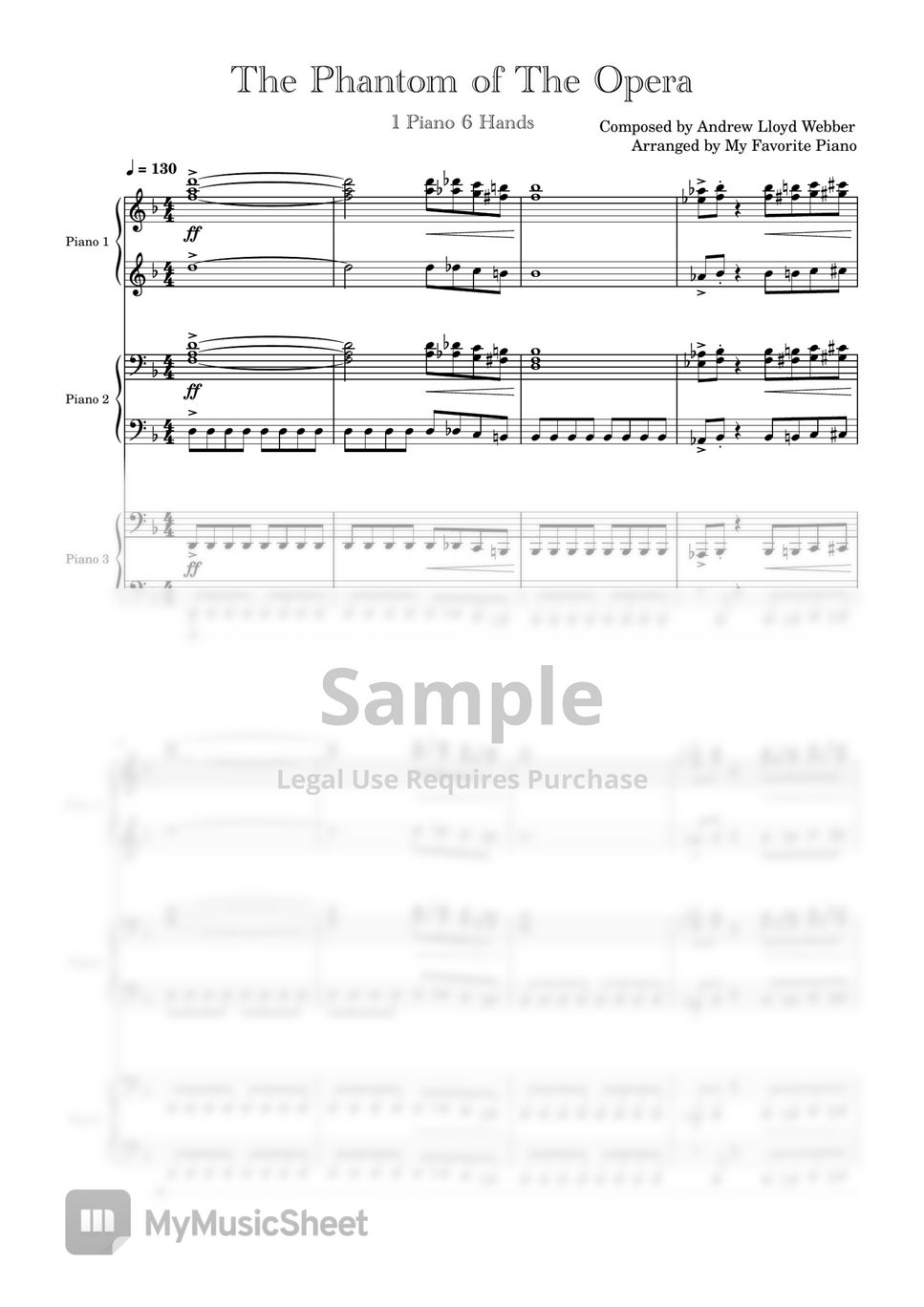 오페라의 유령 OST - The Phantom of the Opera (6 Hands) Sheets by My Favorite ...