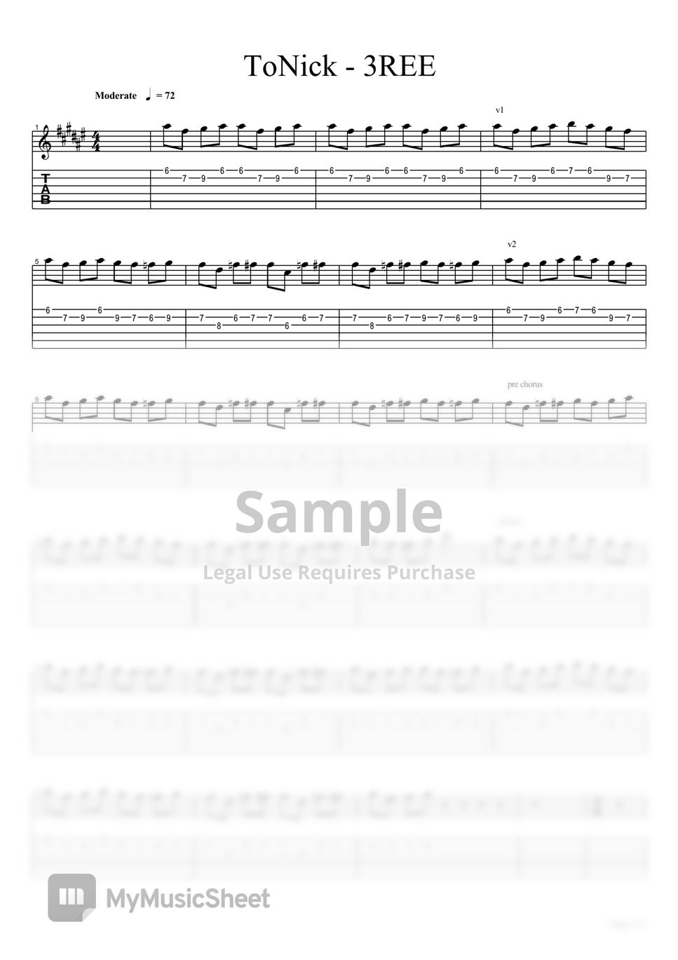ToNick - 3REE guitar tab arrangement TAB+1 Staff by eric lo