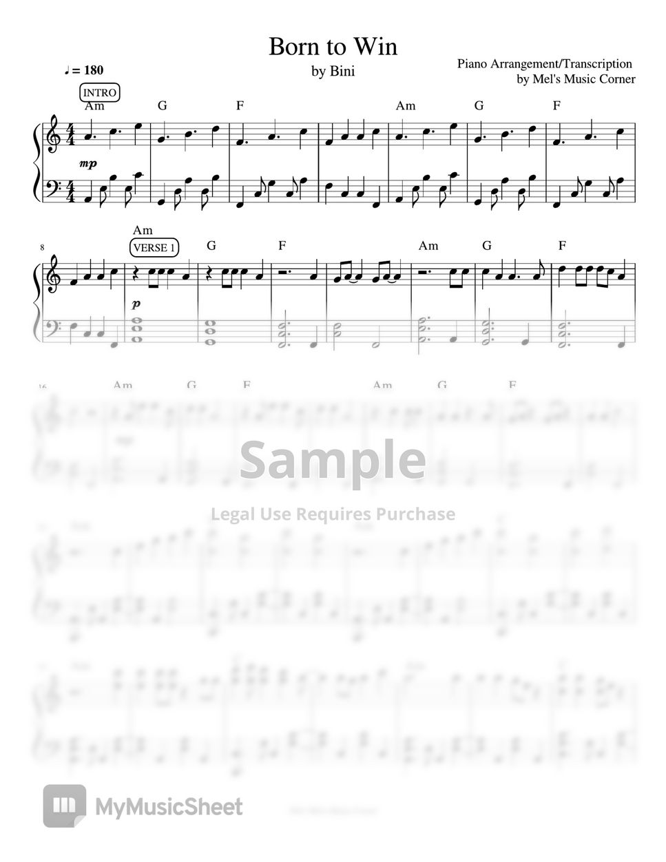 BINI - Born to Win (piano sheet music) 악보 by Mel's Music Corner