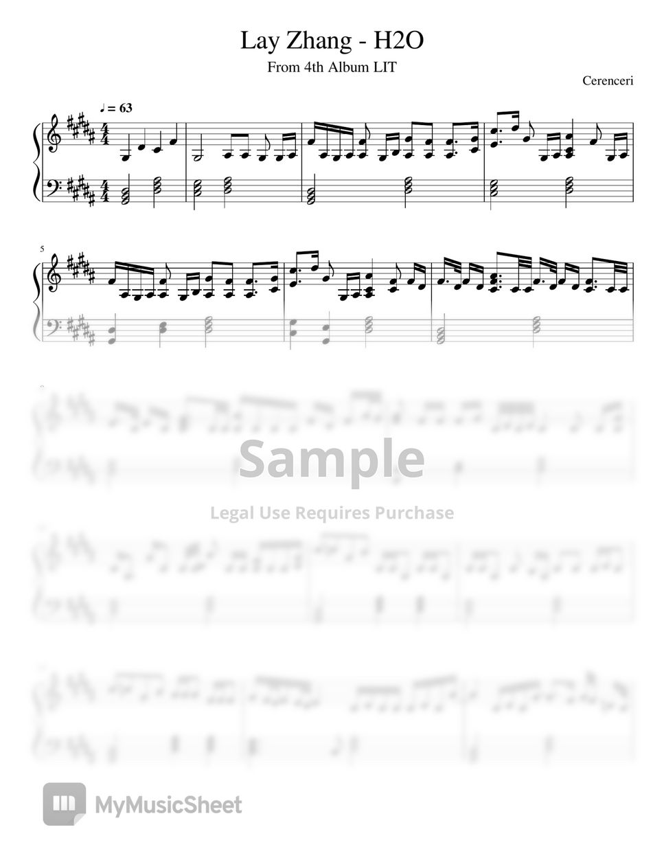 张艺兴 Lay Zhang - H2O (4th Album LIT) 악보 by Cerenceri