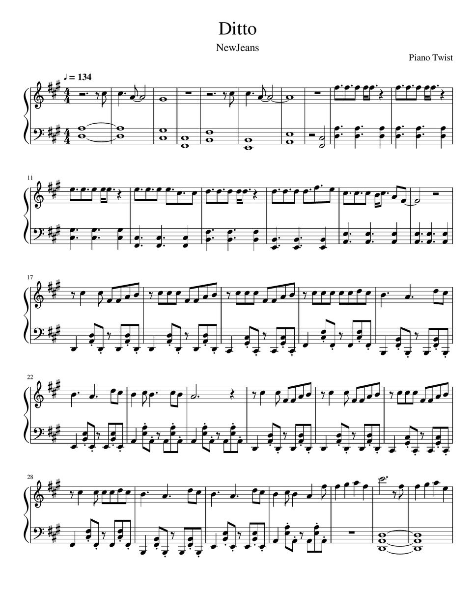 NewJeans - Ditto Sheets by Piano Twist