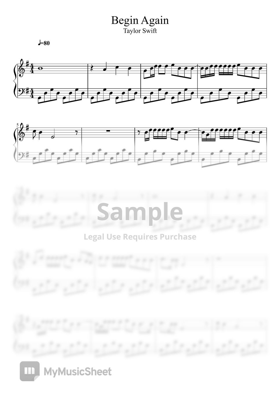 Taylor Swift - Begin Again 악보 by Henry William