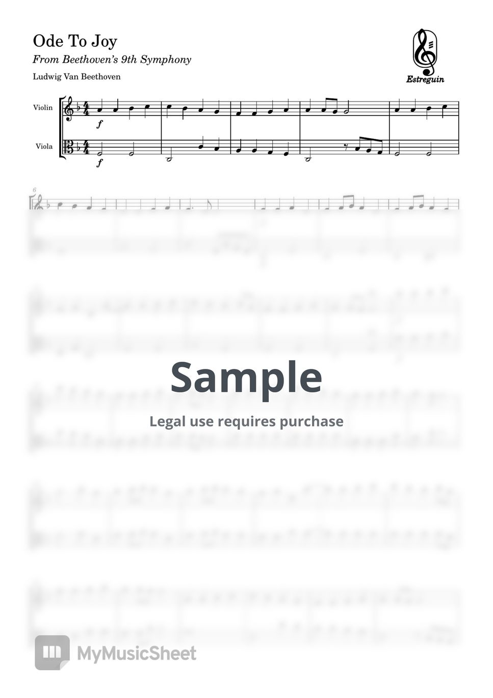 Ludwig van Beethoven - Ode to Joy (Violin Viola Duet) Sheet Music by ...