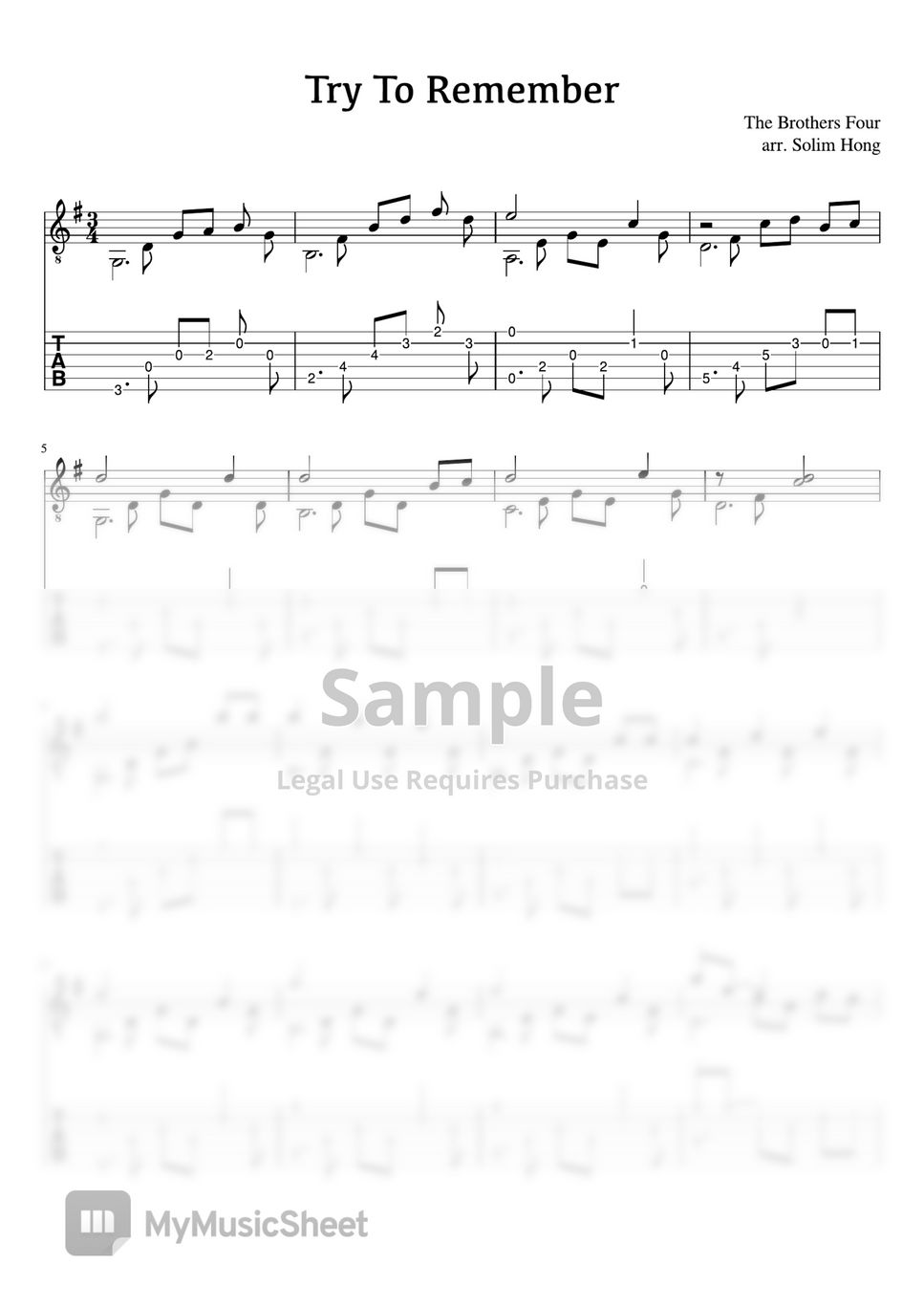Brothers Four - Try To Remember (Guitar solo+TAB) Hoja by Solim Hong