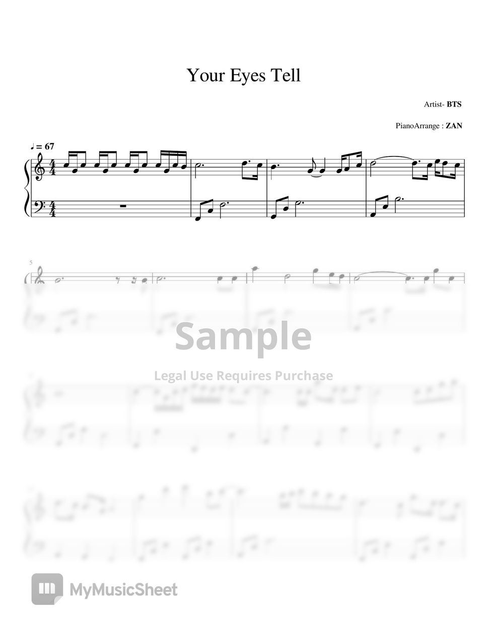 Bts 방탄소년단 Your Eyes Tell Piano Sheets By Zan