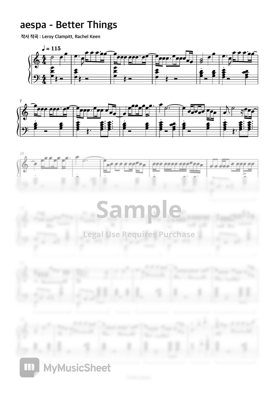 aespa - Better Things 악보 by bvibvi piano