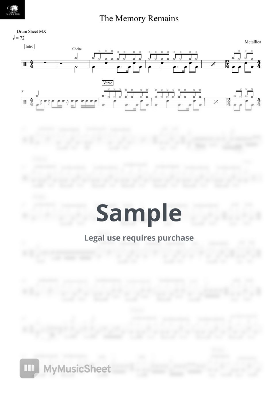 Metallica - The Memory Remains Sheet Music by Drum Sheet MX