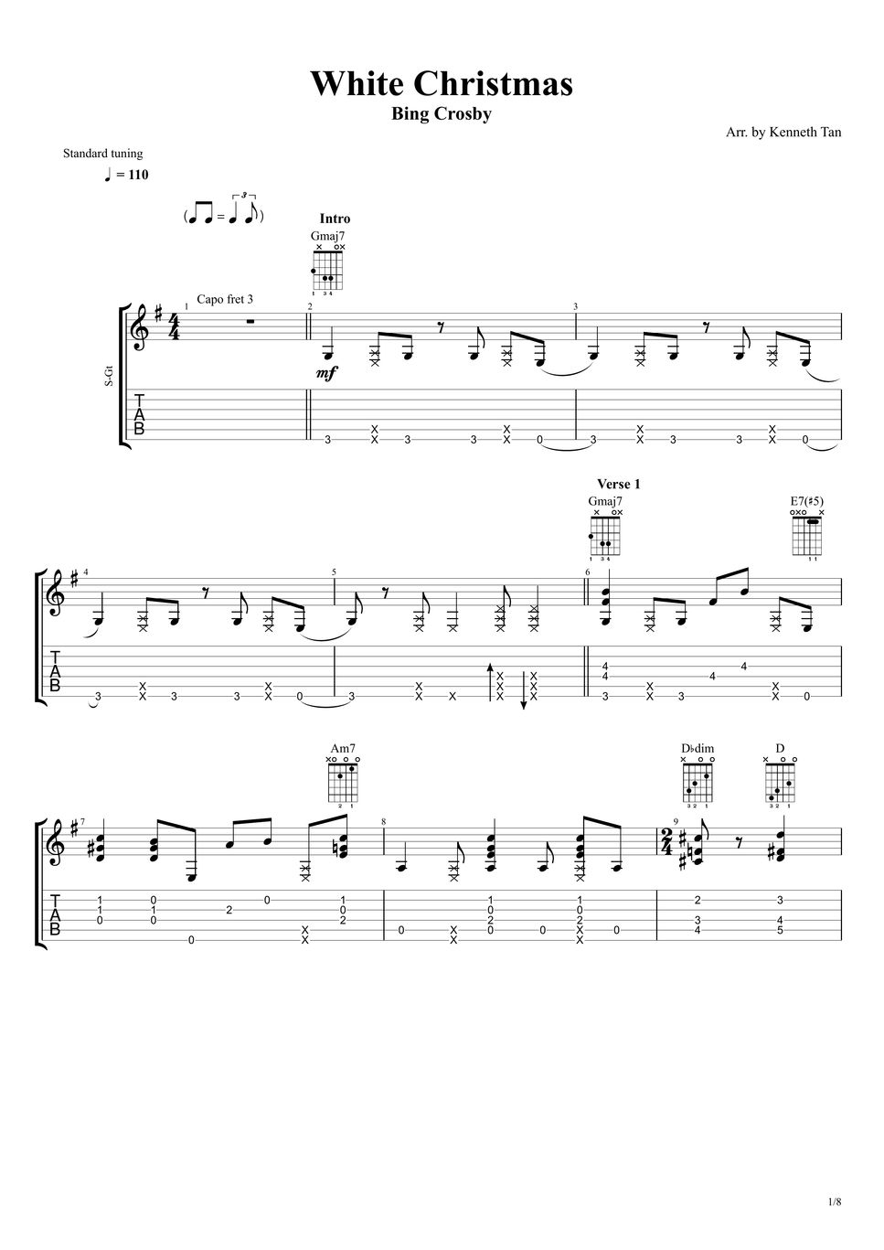 Bing Crosby | Fingerstyle Guitar - White Christmas Sheet by Kenneth ...