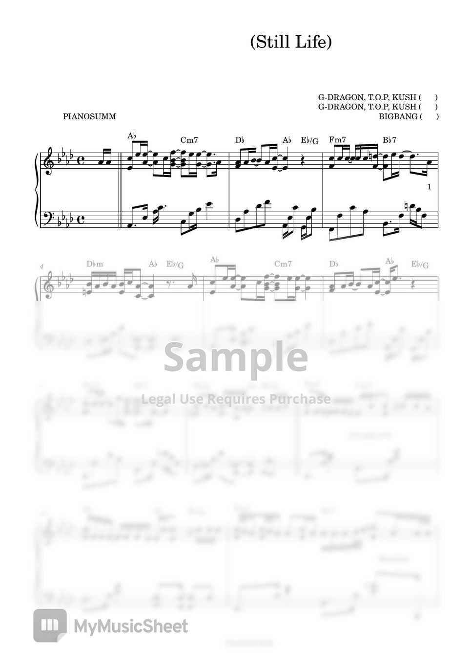 Bigbang 빅뱅 Still Life 봄여름가을겨울 악보 By Pianosumm