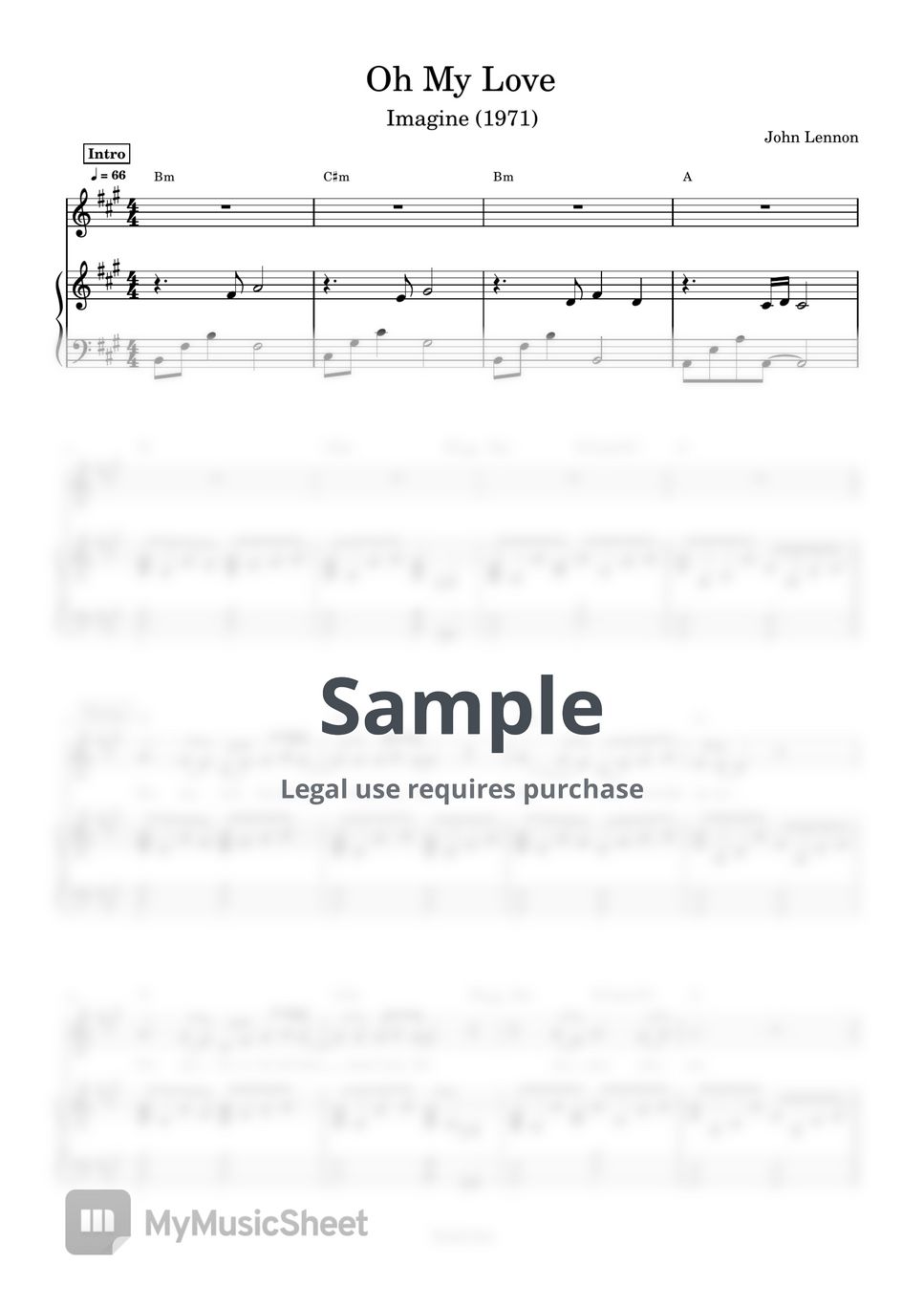 John Lennon Oh My Love Piano And Vocal 악보 By Anacrusa