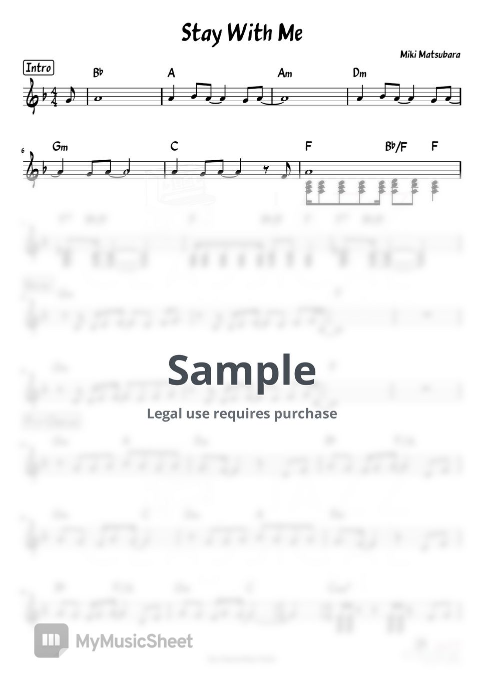Miki Matsubara - Stay With Me Sheet Music by Jazz Classical Music Studio