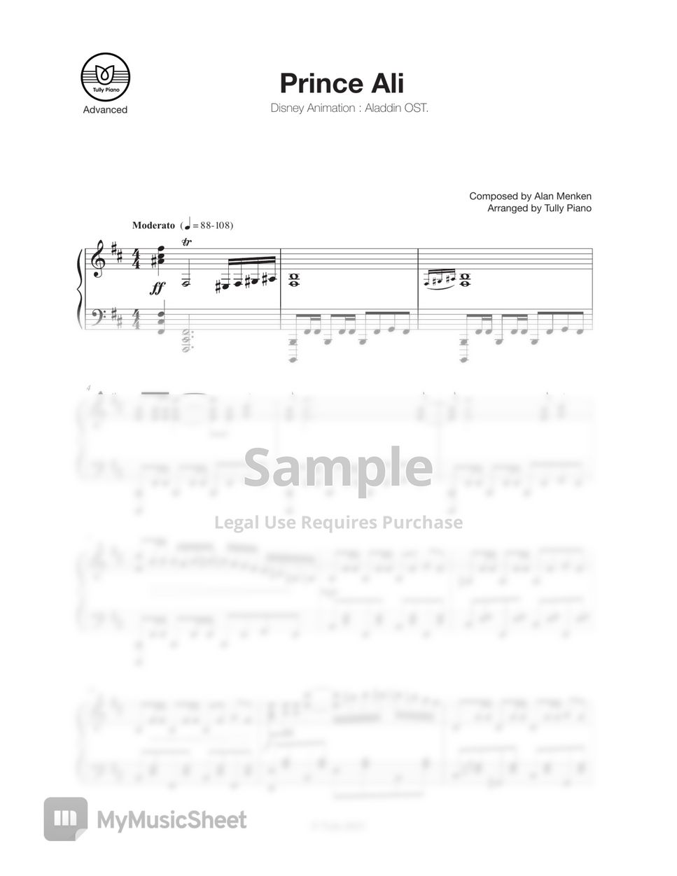 Aladdin OST - Prince Ali (Advanced) Sheet Music by Tully Piano