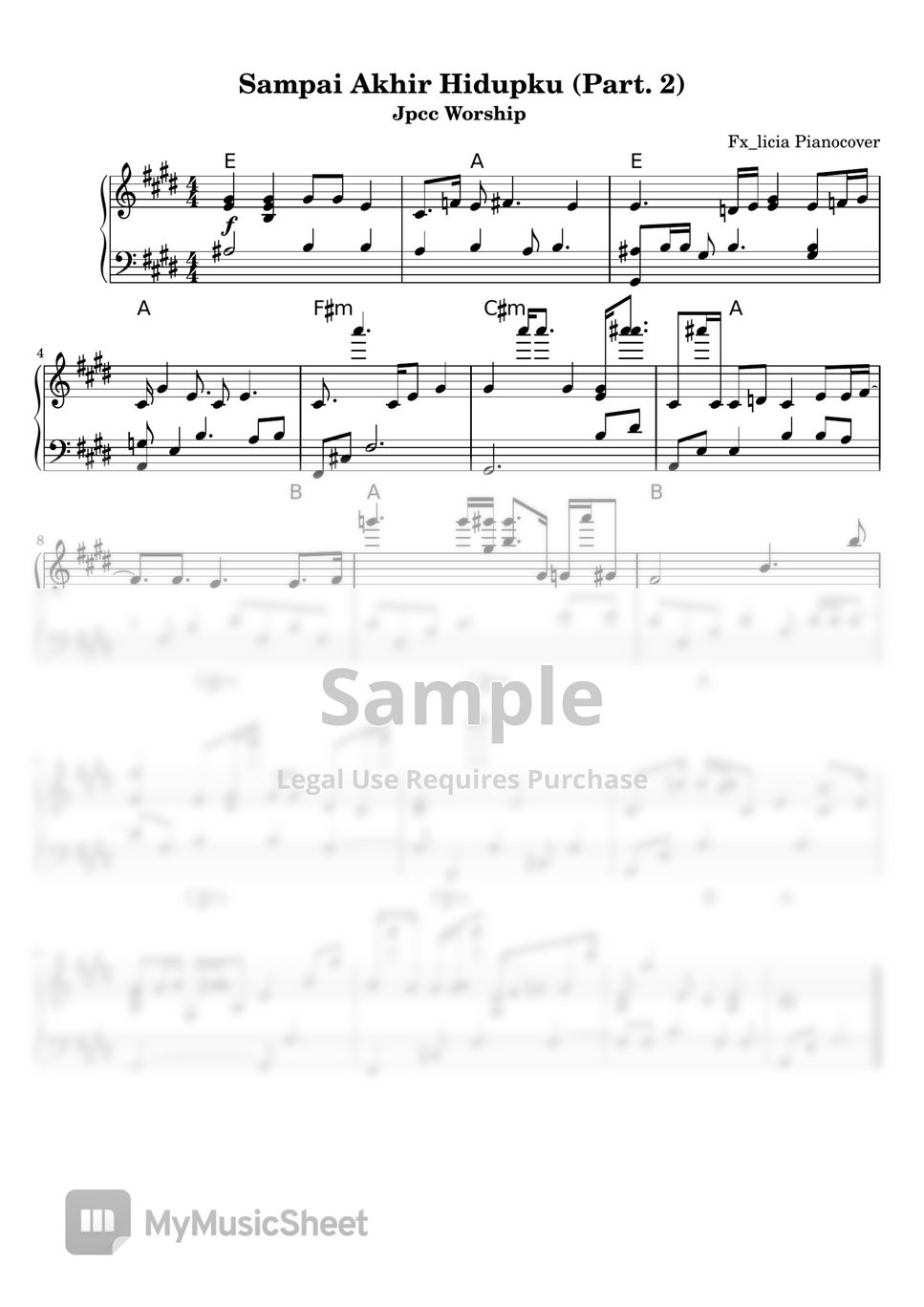 Jpcc Worship - Sampai Akhir Hidupku نوتة موسيقية by Fx_licia Pianocover