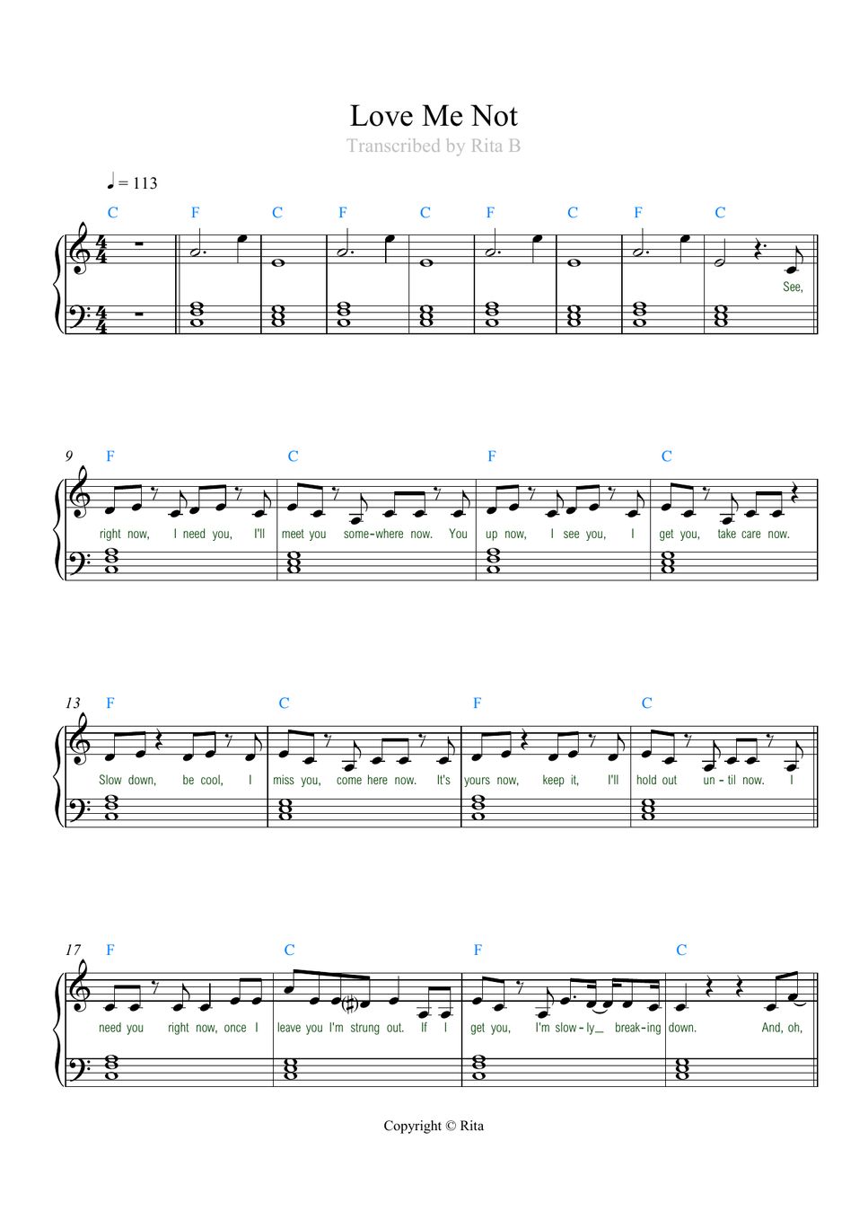 Ravyn Lenae - Love Me Not (lyrics/chords) Sheet Music by Rita B