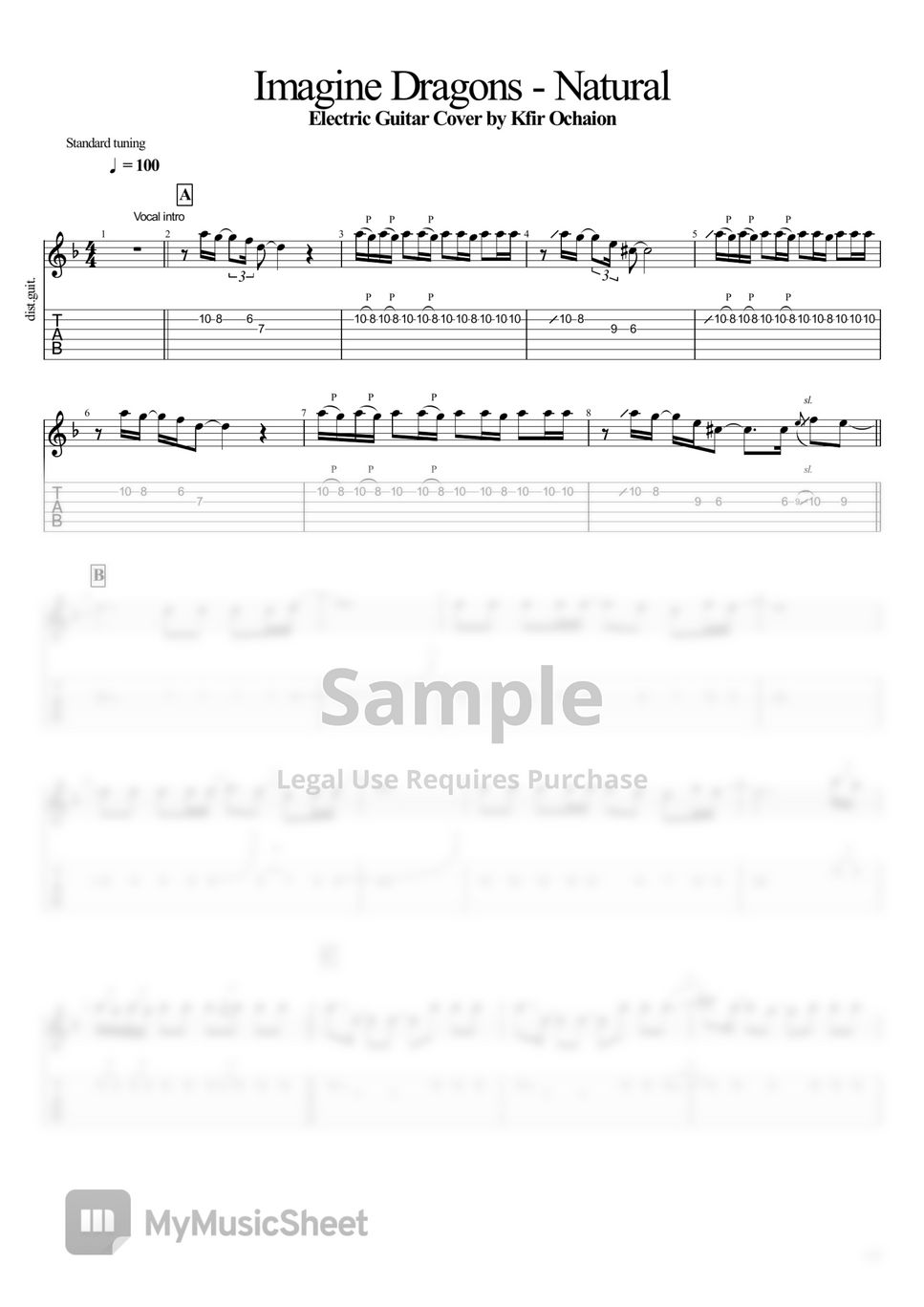 Imagine Dragons - Natural Sheet Music by Kfir Ochaion