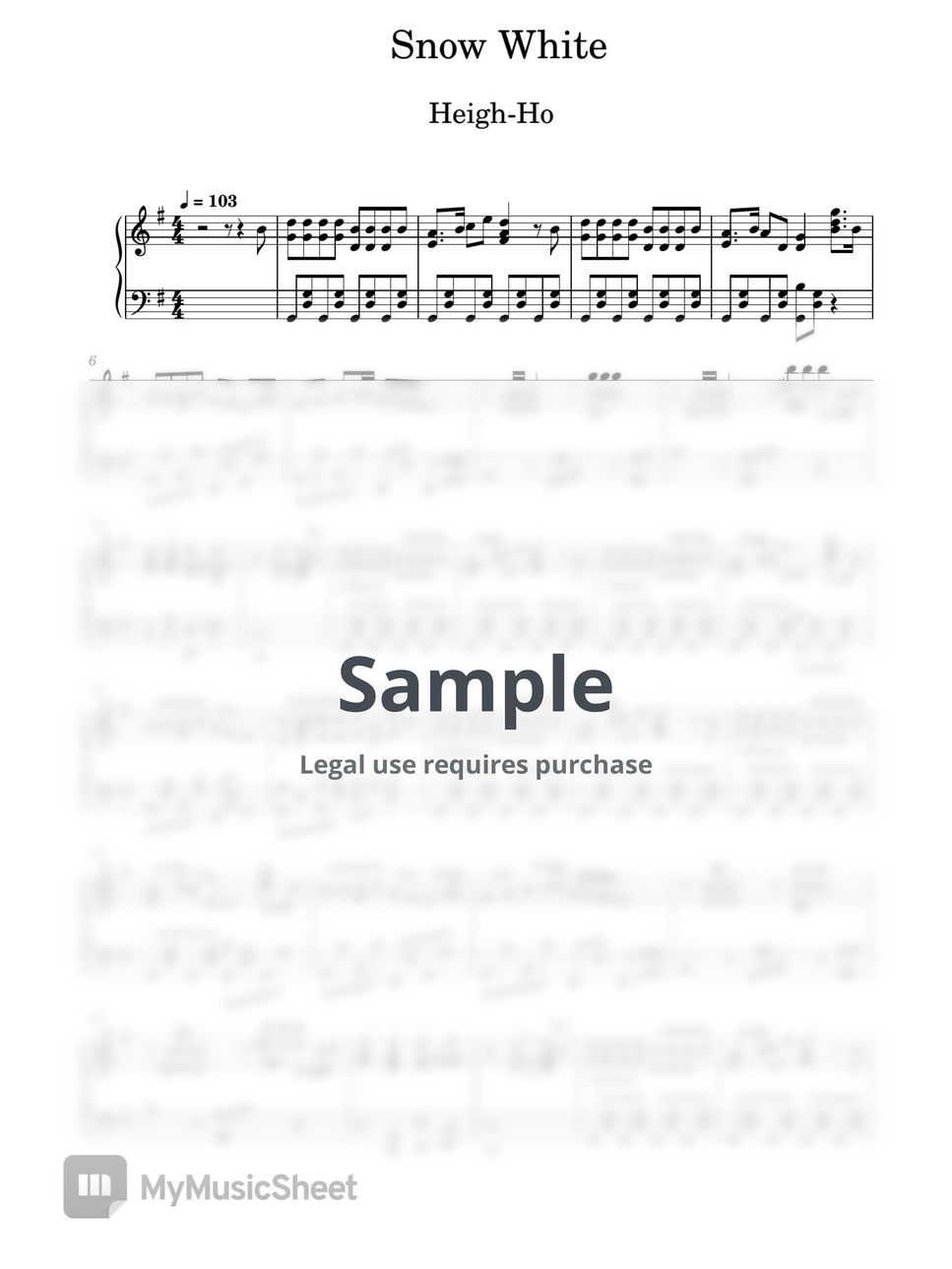 (Snow White) - Heigh-Ho Sheet Music | Piano Go Life | mymusic5