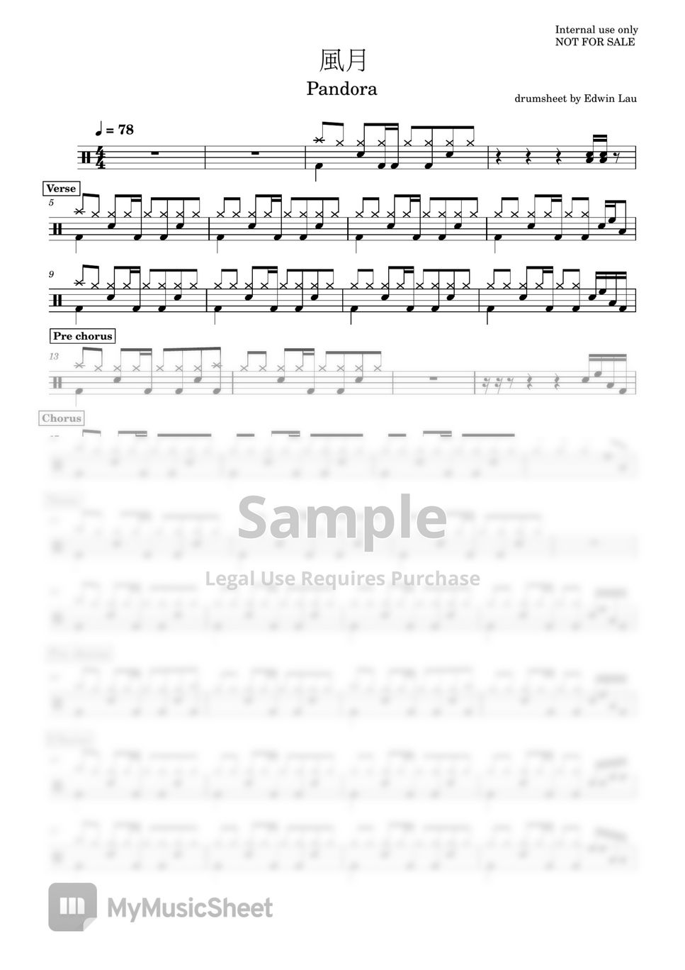 Pandora 潘朵拉樂隊 - 風月 (easy version) Sheets by edwin ll drumlife