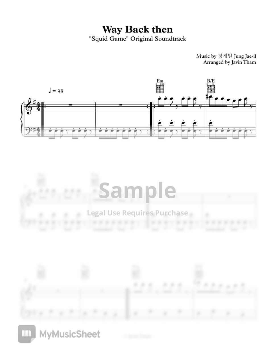 정재일 Jung Jae-il - Way Back then (Squid Game OST) Sheets by Javin Tham