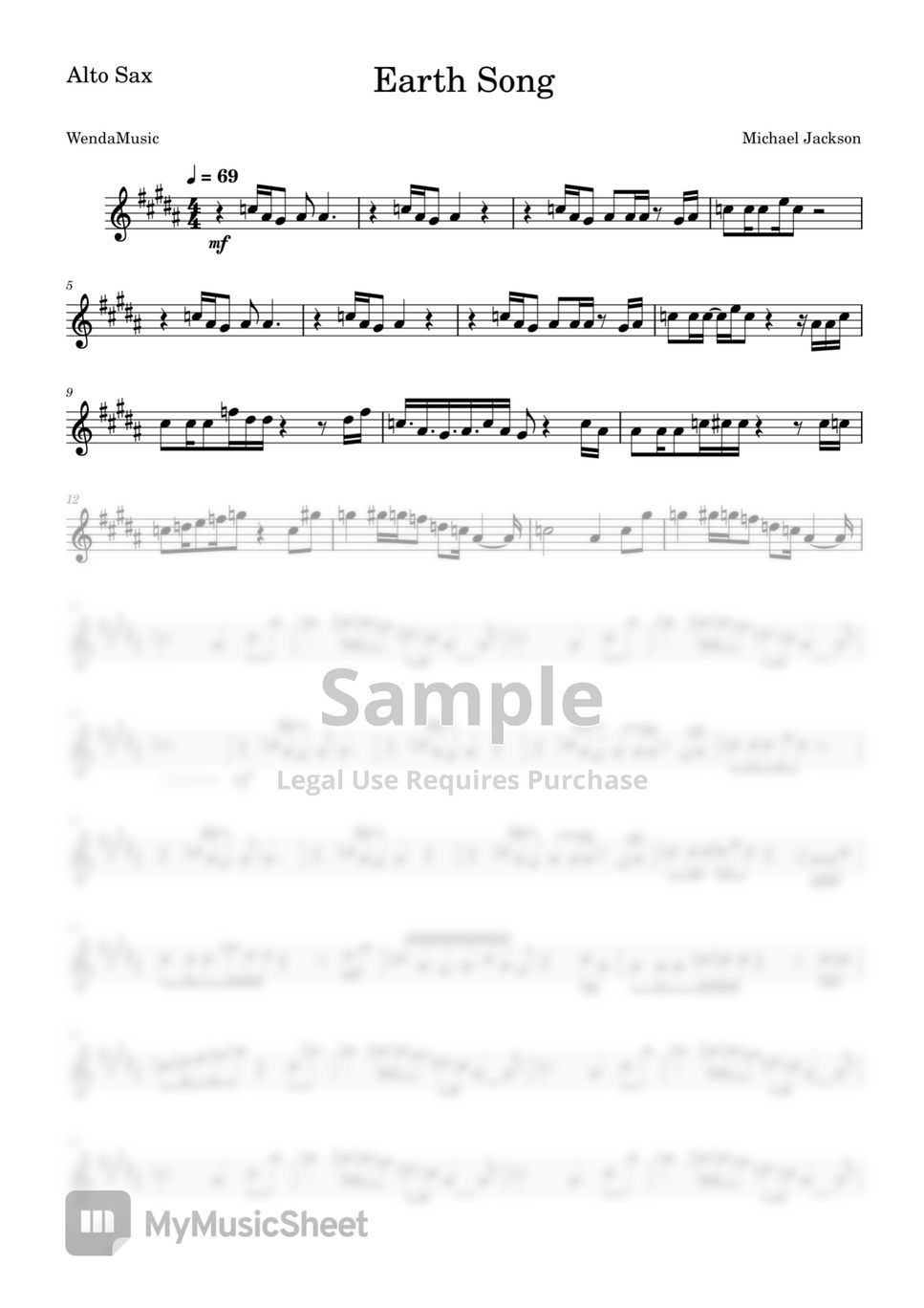 Michael Jackson - Earth Song (Alto Sax) Sheet Music by WendaMusic