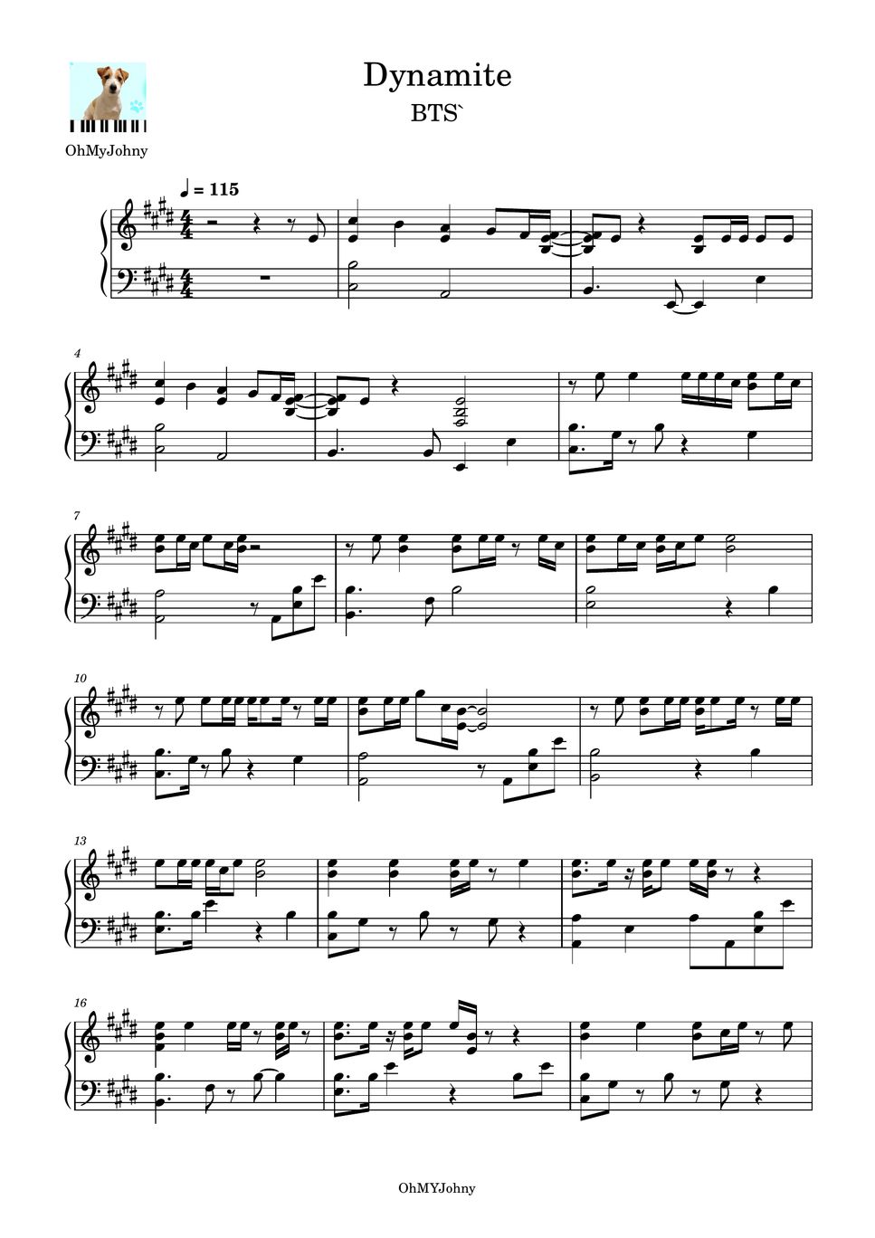 BTS 방탄소년단 - Dynamite (Piano) Sheet by OhMyJohny