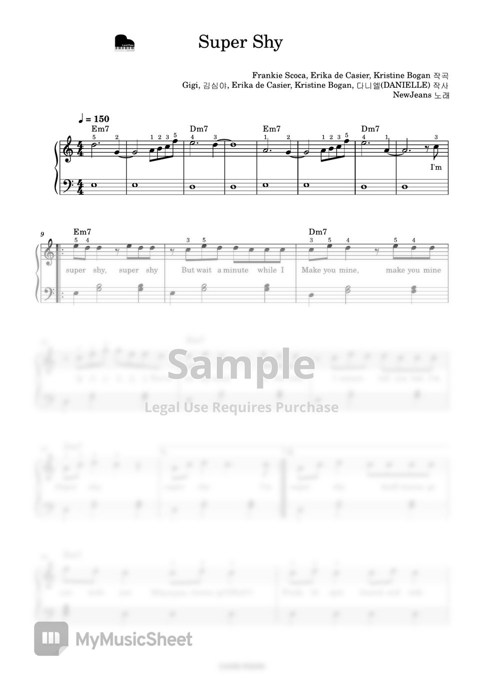 NewJeans(뉴진스) - Super Shy (다장조 쉬운 악보) ピアノ楽譜PDF | Lucid Piano | mymusic5