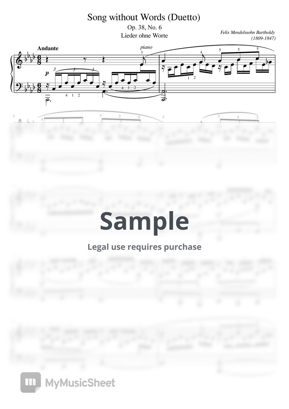 Felix Mendelssohn - Song without Words (Duetto) Op.38 No.6 (Lieder ohne ...