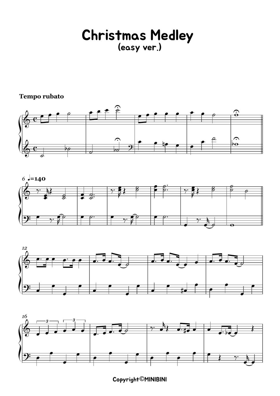 Christmas - Carol Medley (Easy Version) Sheet by MINIBINI