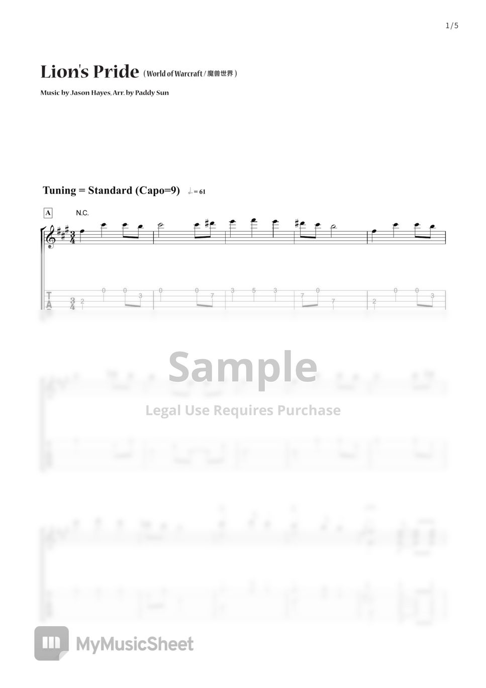 World of Warcraft - Lion's Pride Sheet Music by Paddy Sun