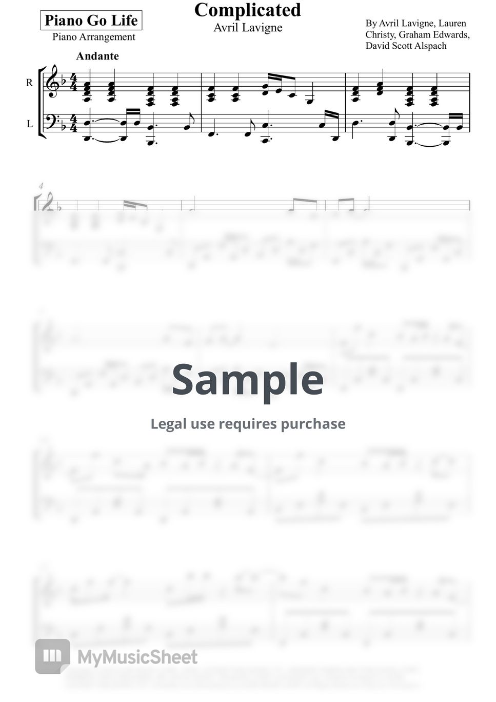 Avril Lavigne - Complicated Sheet Music by Piano Go Life