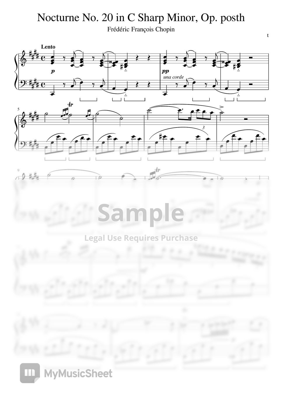 Chopin - Nocturne No.20 in C Sharp Minor Op.posth (升C小调夜曲钢琴谱) แผ่น by Chopin